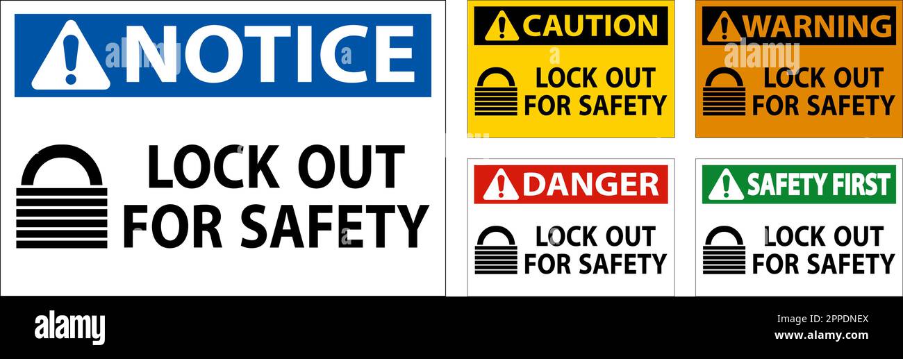 Caution Lock Out For Safety Sign On White Background Stock Vector Image ...