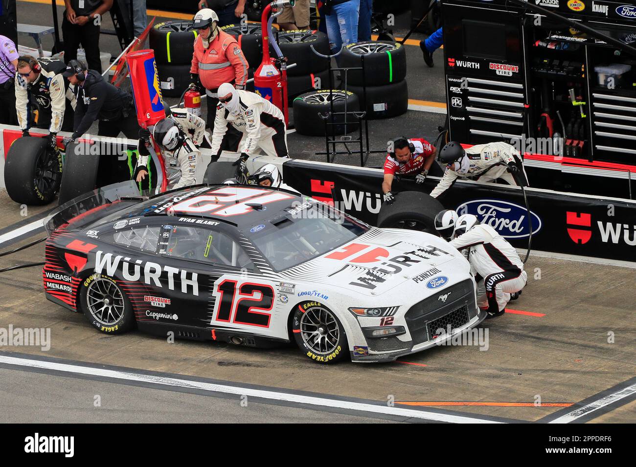 TALLADEGA, AL - APRIL 23: Ryan Blaney (#12 Wurth Team Penske Ford) pits ...