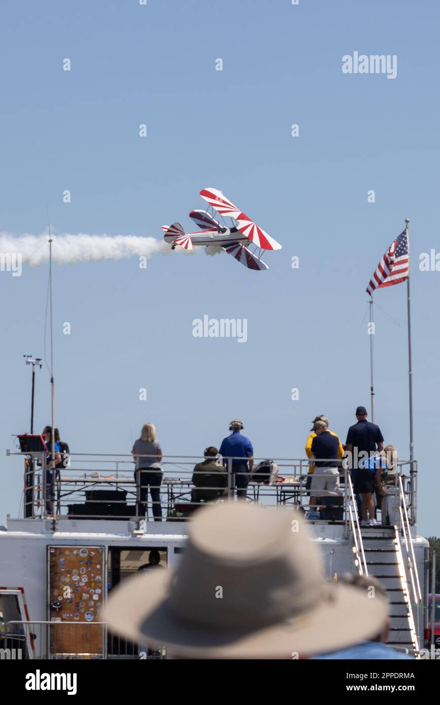 Gary Rower, PT-17 Stearman pilot, performs during the 2023 Beaufort ...