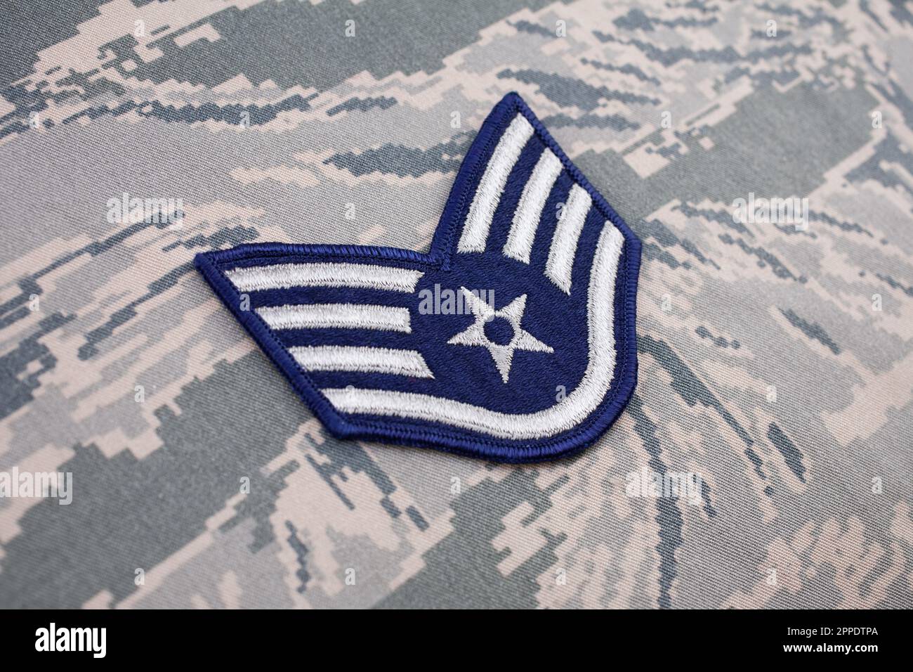 August 31, 2020. US AIR FORCE Staff Sergeant rank patch on digital ...