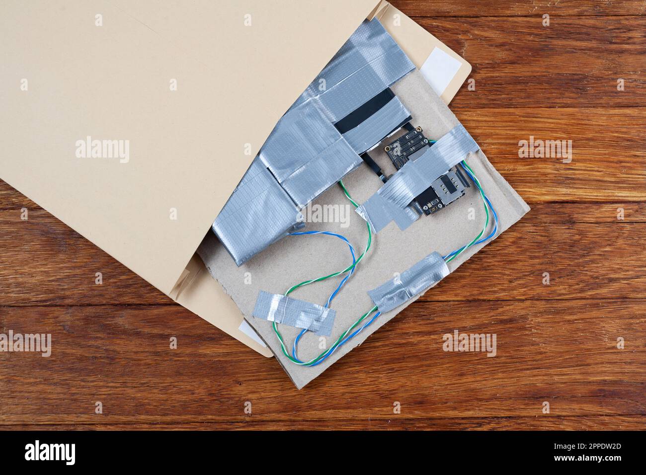 Mail bomb IED. Hand made Improvised Explosive Device with plastic ...