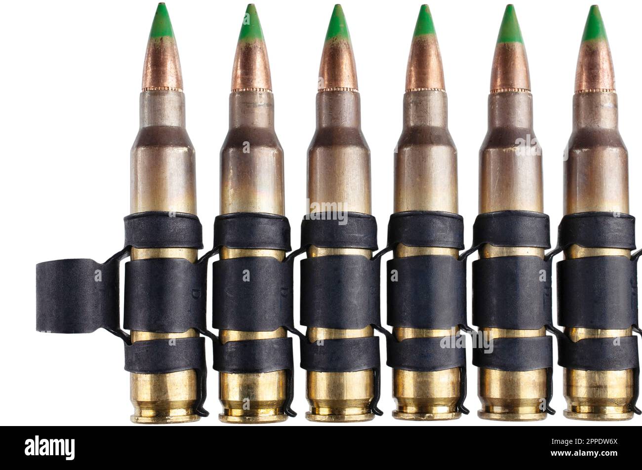 5.56mm cartridge belt with rounds isolated on white background Stock ...