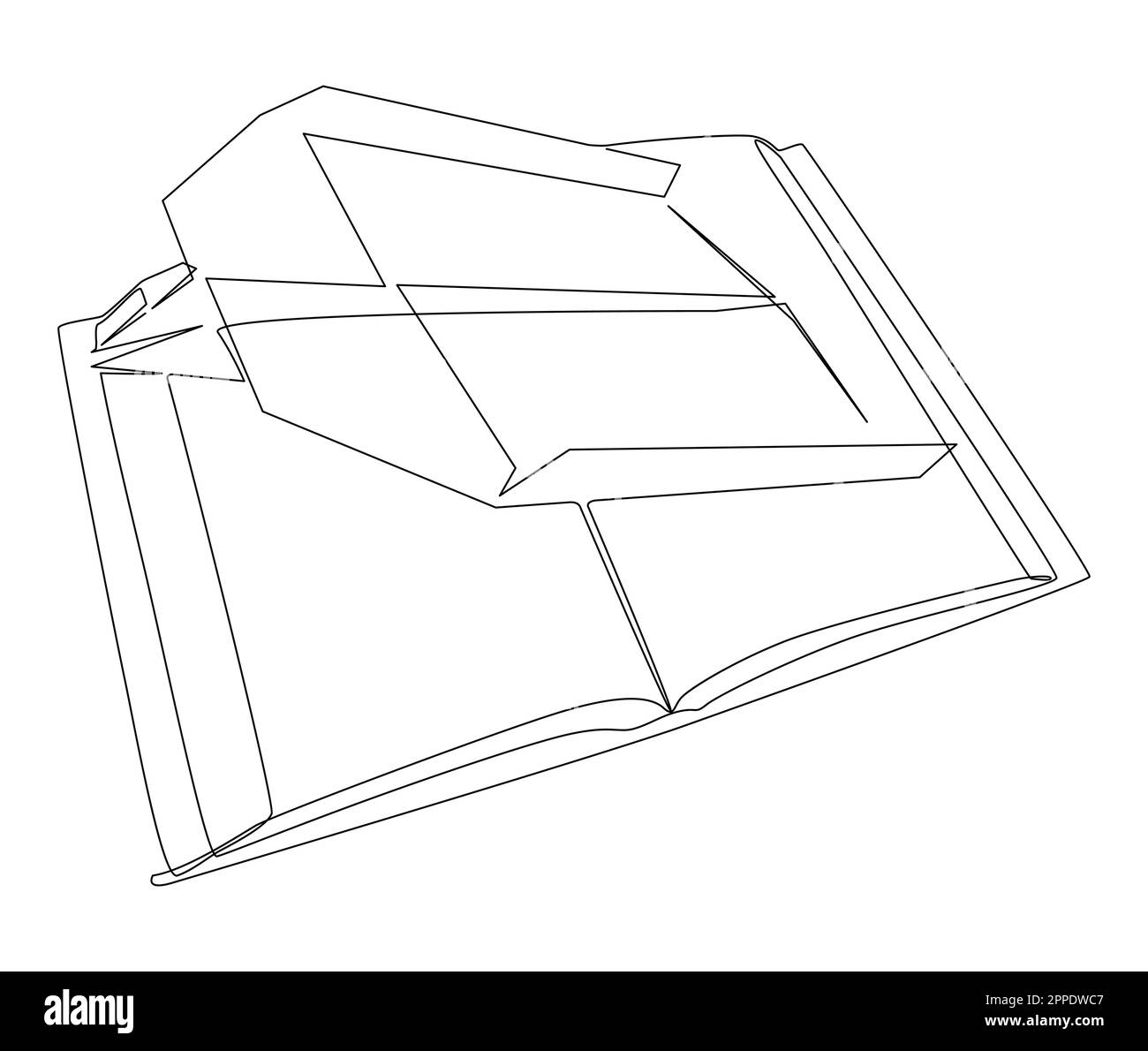 One Continuous Line Of Book With Paper Airplane Thin Line Illustration Vector Concept Contour