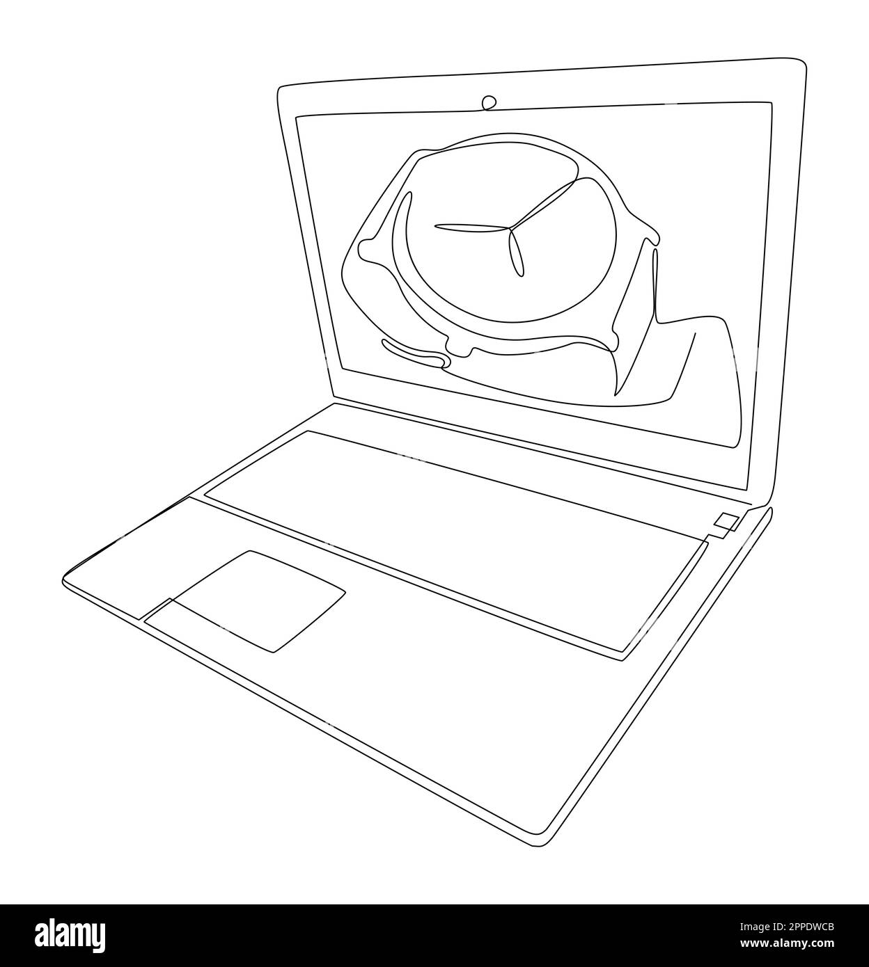 One continuous line of Laptop with wristwatch. Thin Line Illustration ...