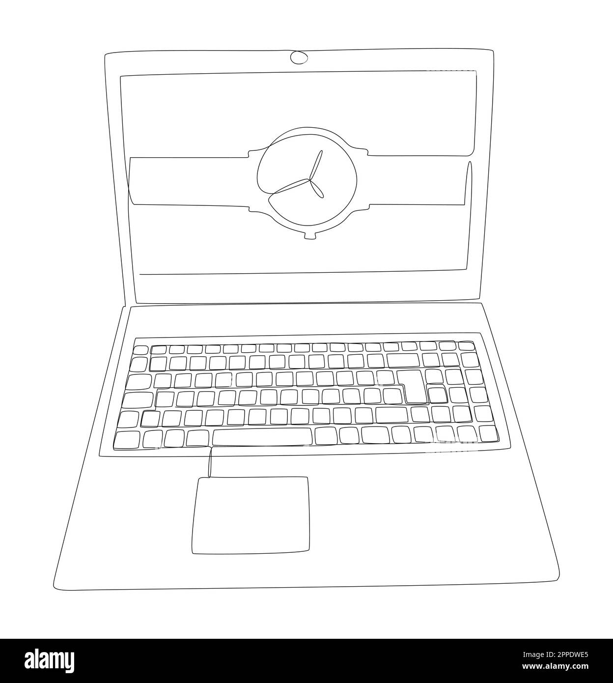 One continuous line of Laptop with wristwatch. Thin Line Illustration ...