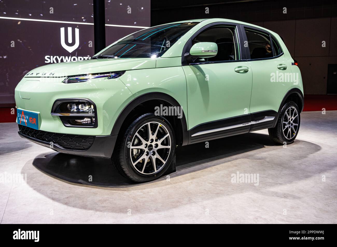 Dayun Yuehu small electric hatchback on display at the 2023 Shanghai ...