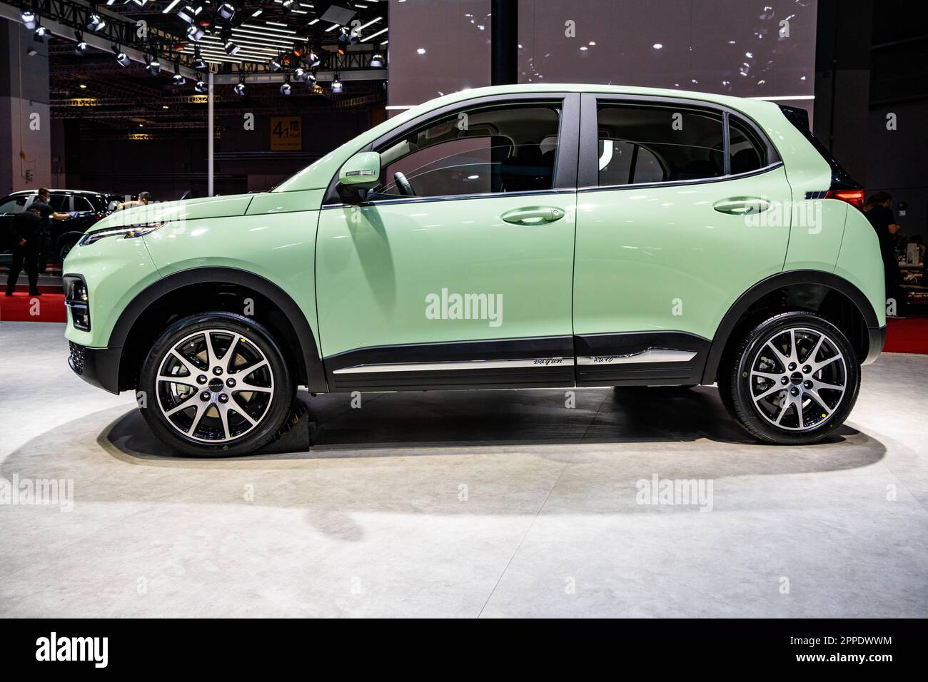 Dayun Yuehu small electric hatchback on display at the 2023 Shanghai ...