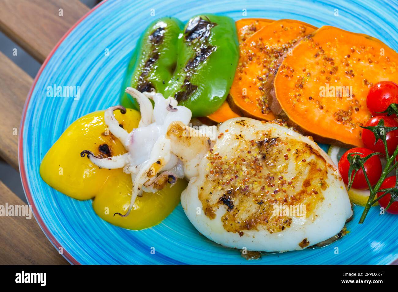 Grilled sepia with Bulgarian pepper Stock Photo - Alamy