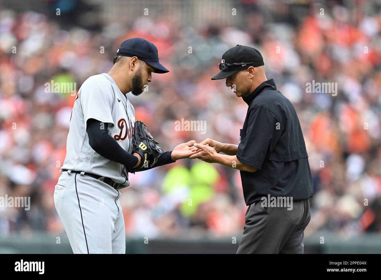 Detroit Tigers Pitcher Eduardo Rodriguez Is Checked Out By The Third