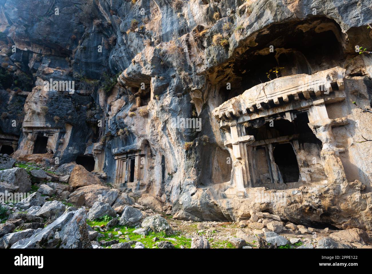 Lycian rock-cut tombs in ancient Pinara, Turkey Stock Photo - Alamy