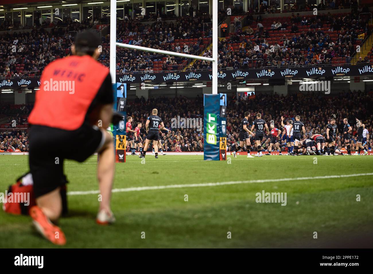 Cardiff, Wales. 22nd April 2023. Medic watches over players during URC ...