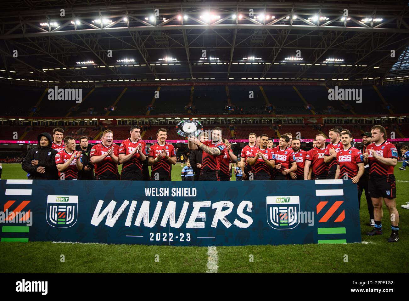 Cardiff, Wales. 22nd April 2023. Josh Turnbull holds Welsh Shield for ...