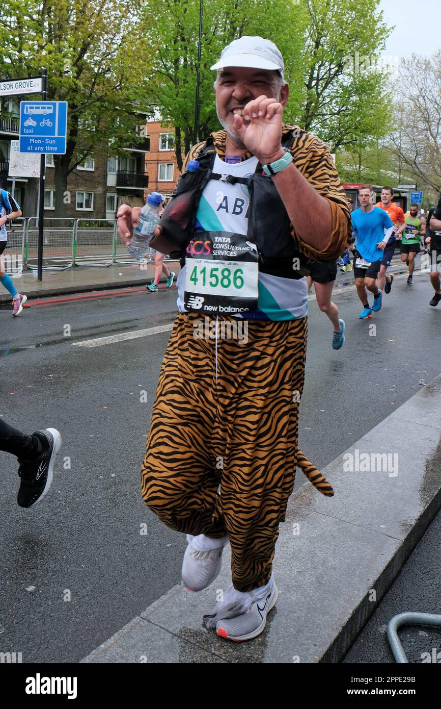 London, UK. 23rd April, 2023. Runners proceed along Jamaica Road, the ...