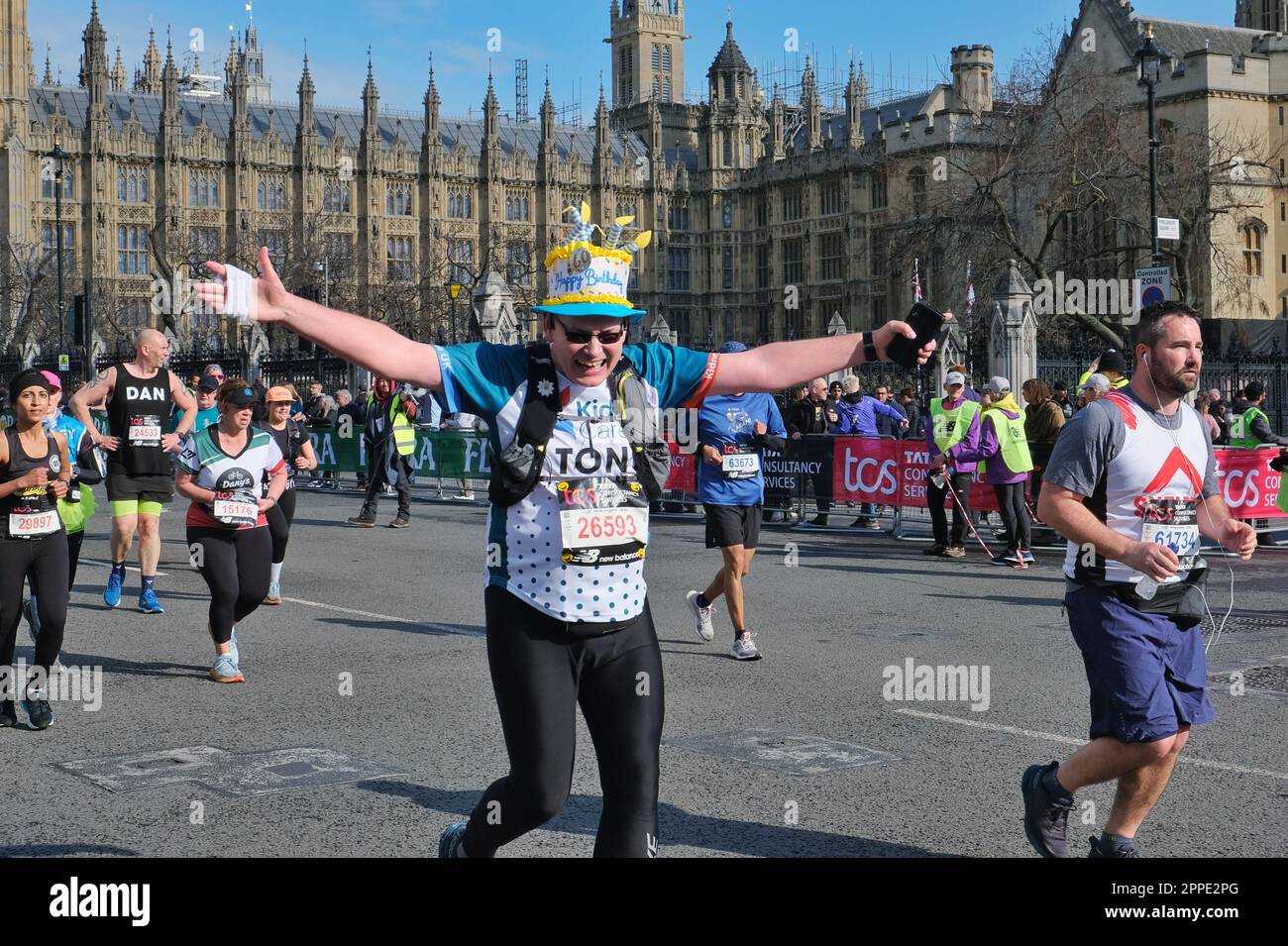 London, UK. 25th March, 2023. Marathon runners are almost at the end of ...