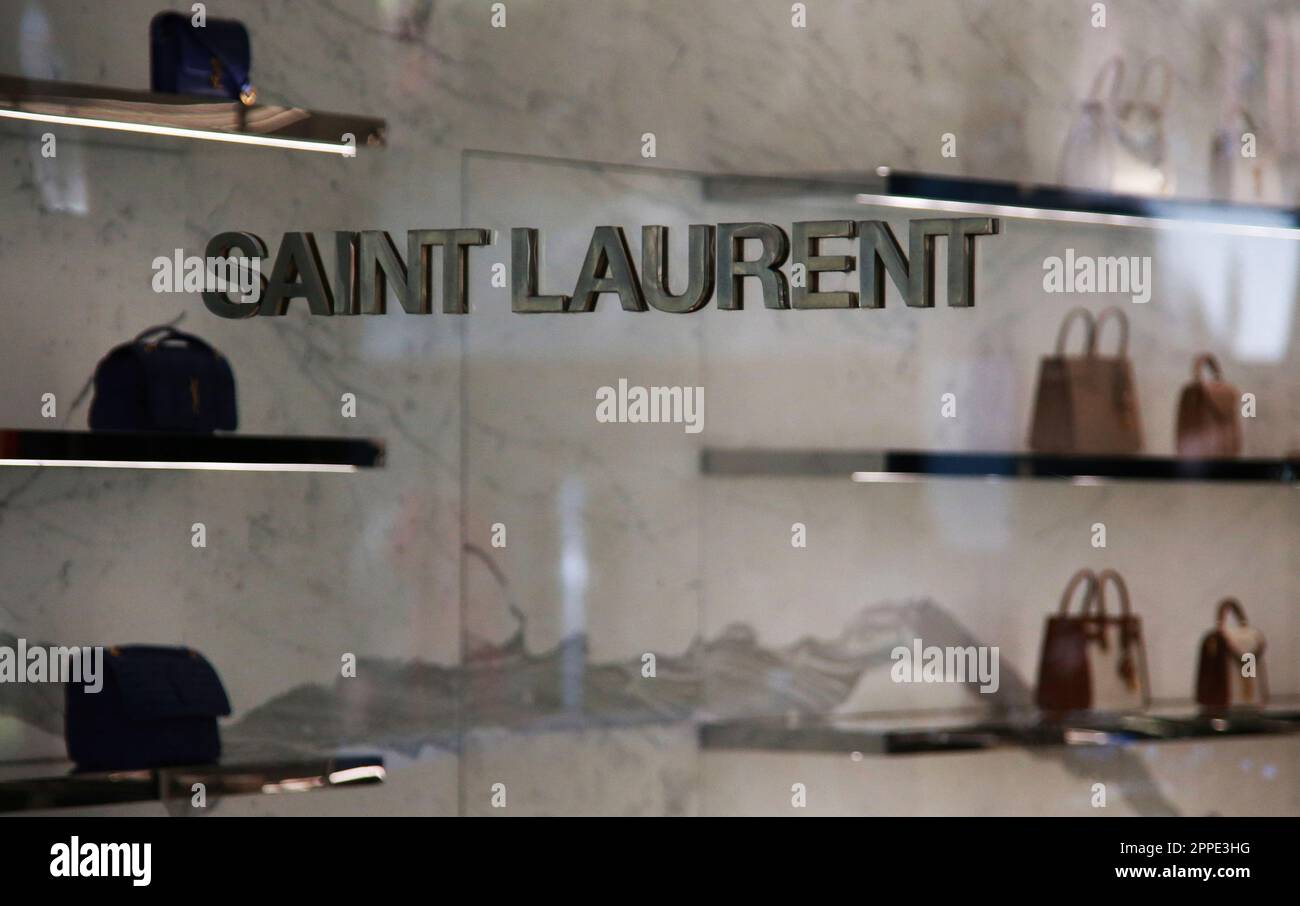 The logo of Yves Saint Laurent (YSL) is seen in Shibuya Ward, Tokyo on ...