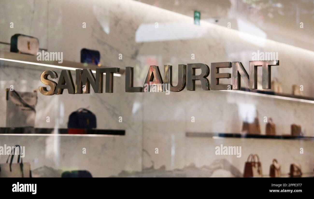 The logo of Yves Saint Laurent (YSL) is seen in Shibuya Ward, Tokyo on ...
