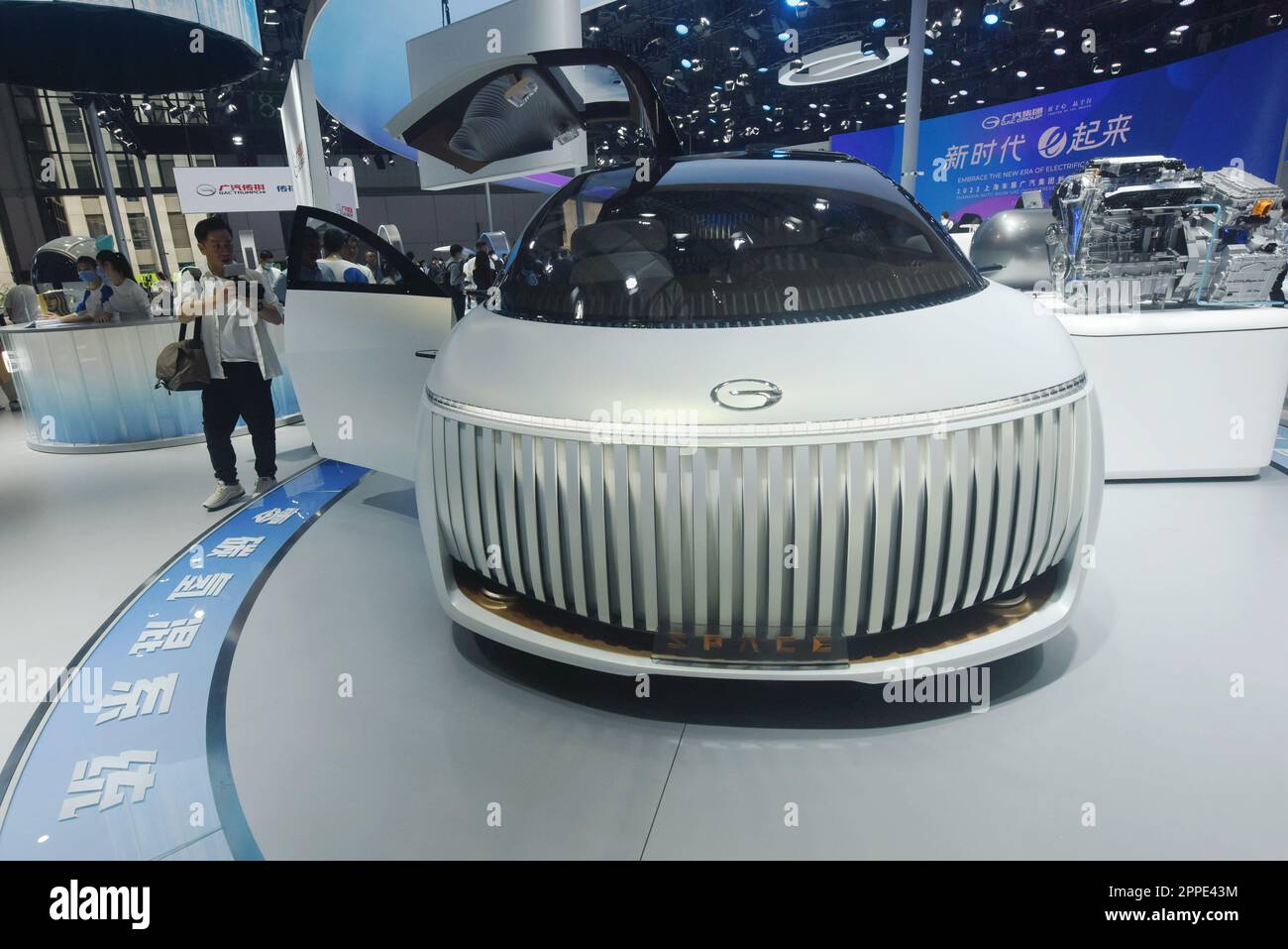SHANGHAI, CHINA - APRIL 18, 2023 - Visitors look at a hydrogen concept ...