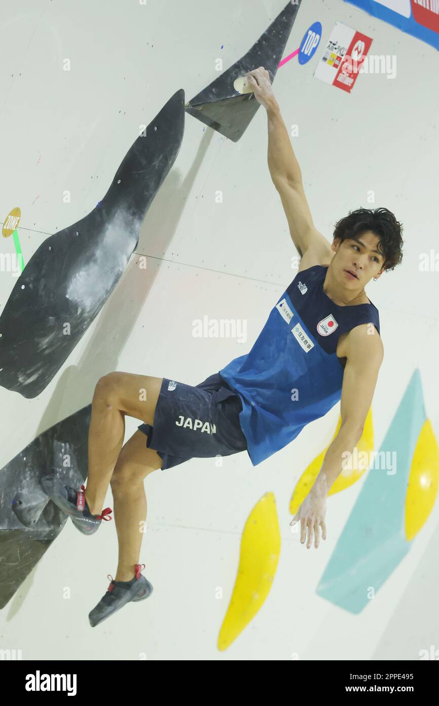 Tokyo, Japan. 21st Apr, 2023. Tomoa Narasaki (JPN) Sports Climbing ...