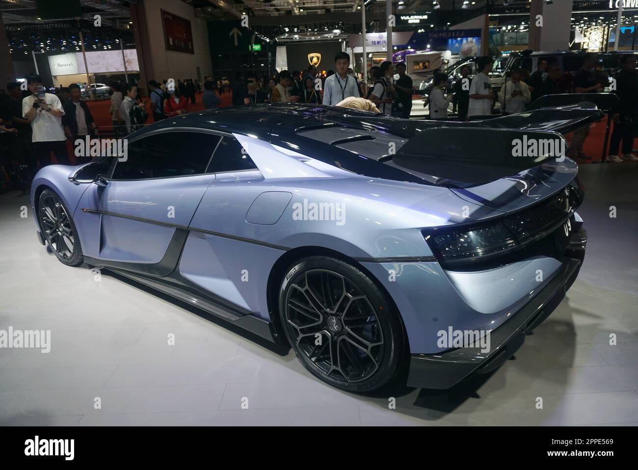 SHANGHAI, CHINA - APRIL 20, 2023 - Spectators look at BYD's first pure electric supercar ...