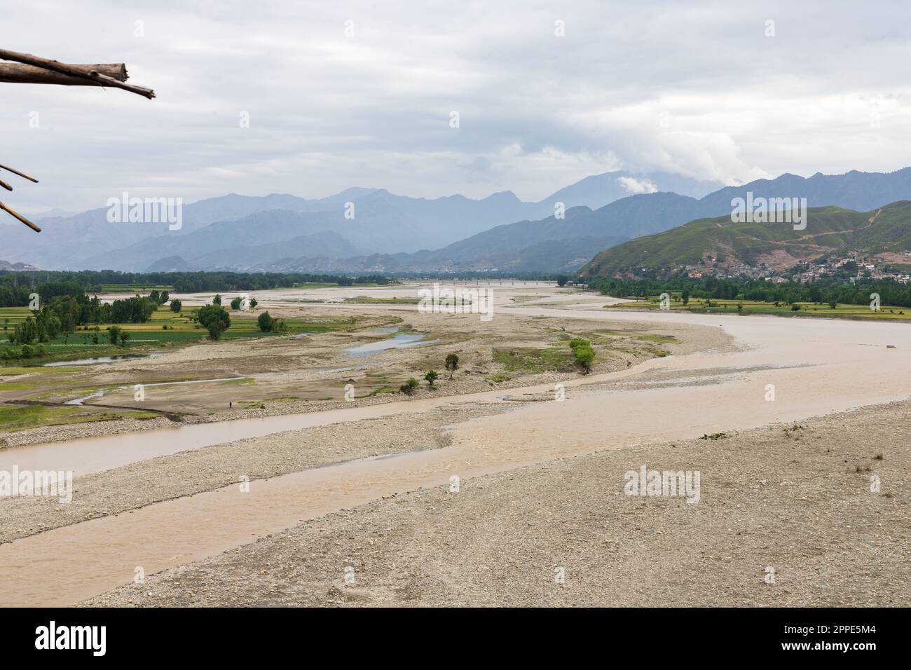 High angle view of the flooding river after the storm in the swat ...