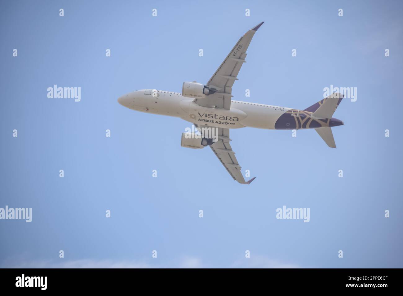New Delhi, India, April 16 2023 - Vistara Airbus A320 neo take off from ...