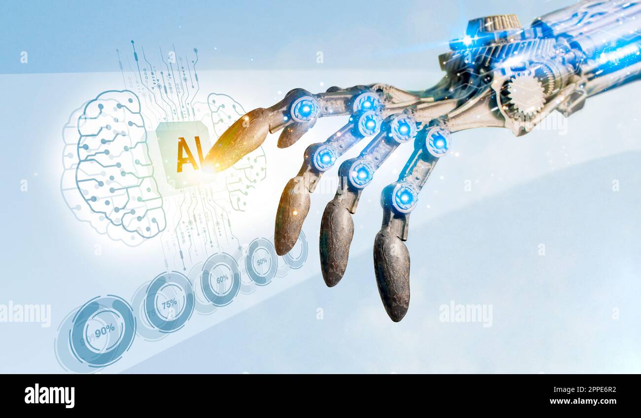 AI Robot hand holding artificial intelligence concept. 3d rendering ...