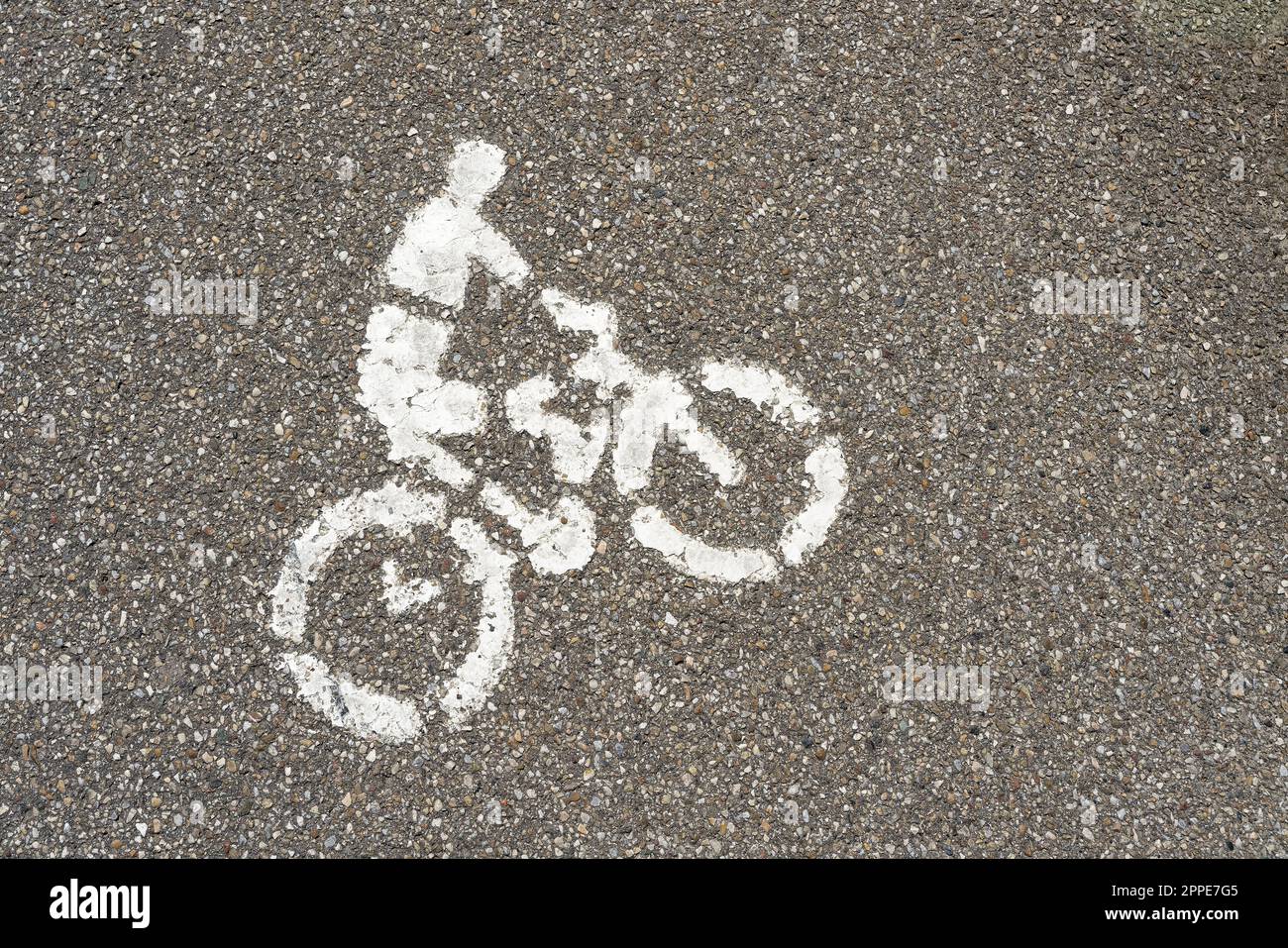 Marking as an indication on a bicycle path on the outskirts of the ...