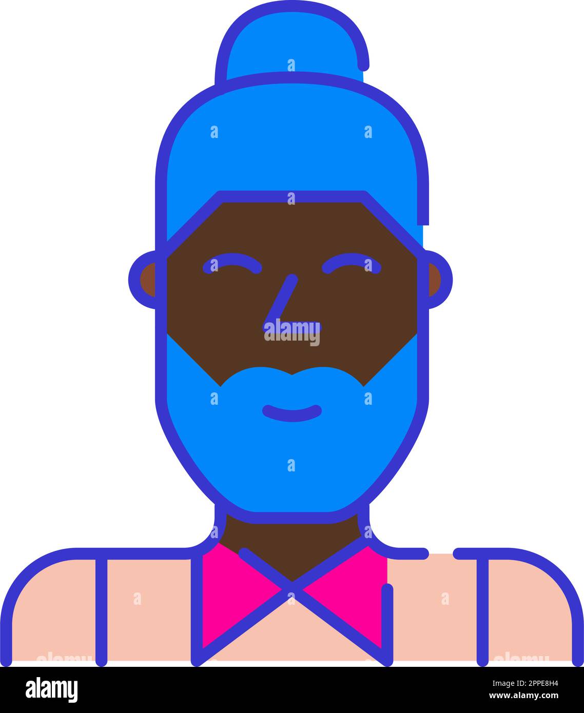 Dark Skinned Man With Beard And Bun Bold Color Cartoon Style
