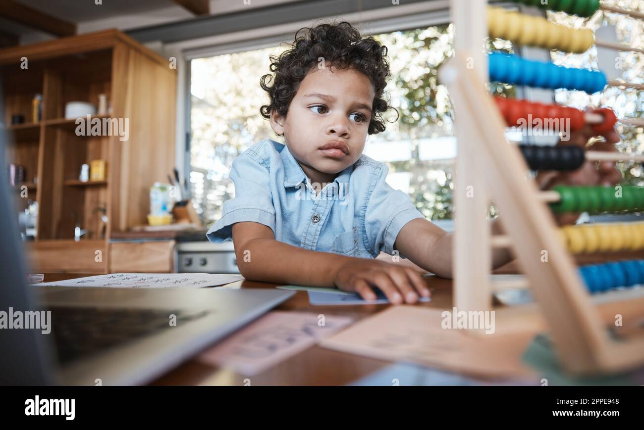 Child, kindergarten and home learning with abacus, toys or numbers education for thinking ...