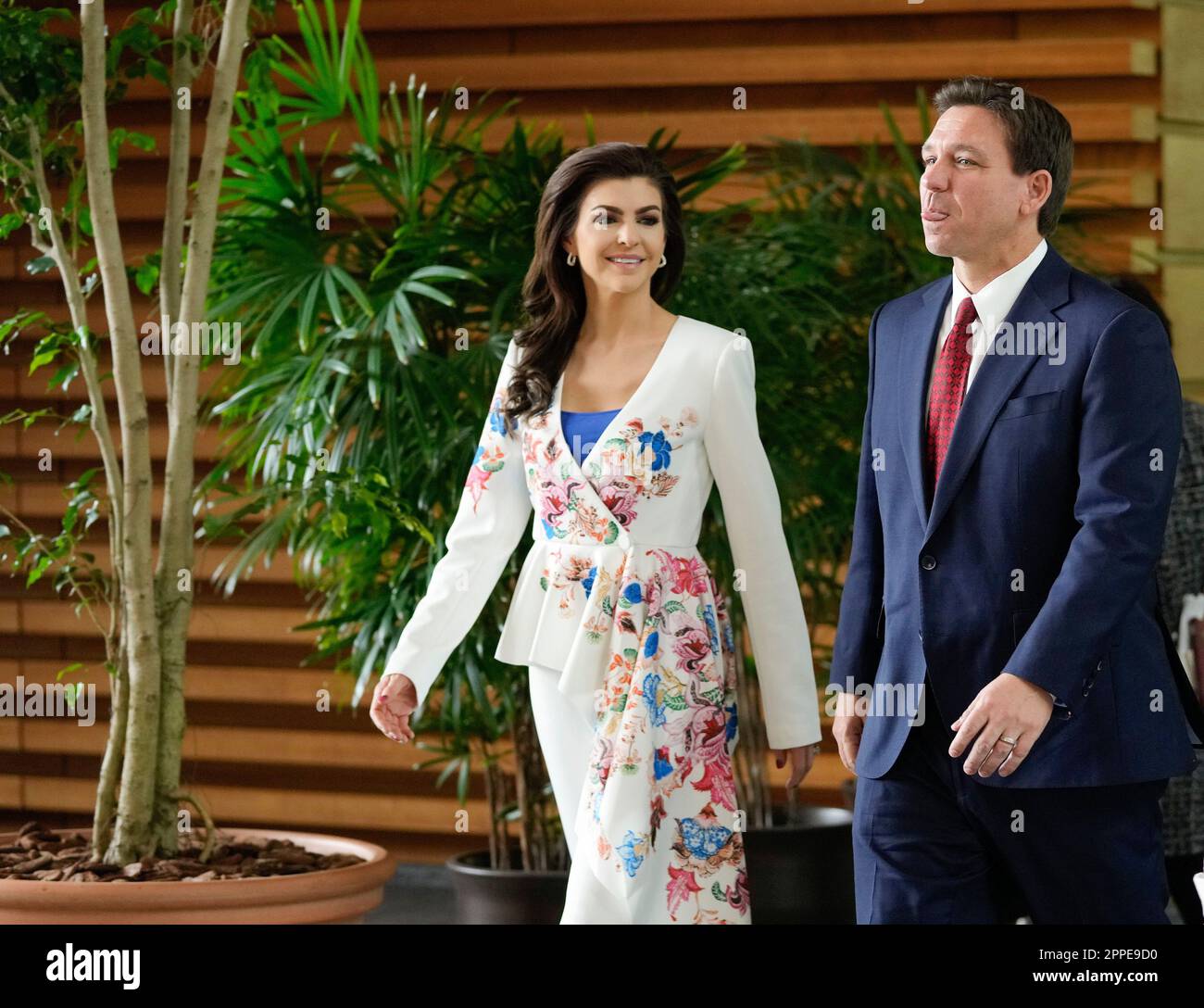 Florida Gov. Ron DeSantis, right, and his wife Casey DeSantis leave ...