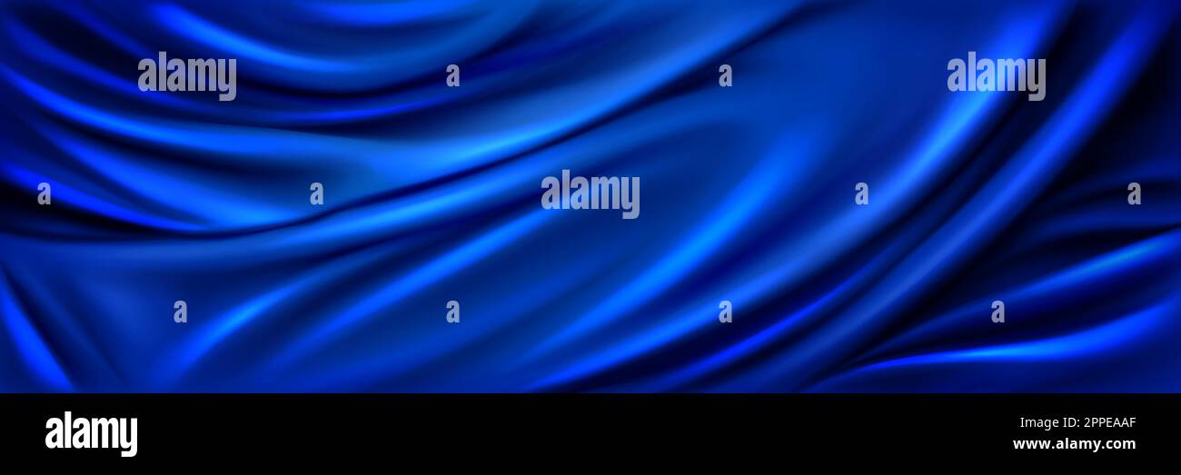 Blue drapery silk fabric luxury background. Nawy abstract satin cloth vector texture pattern ...