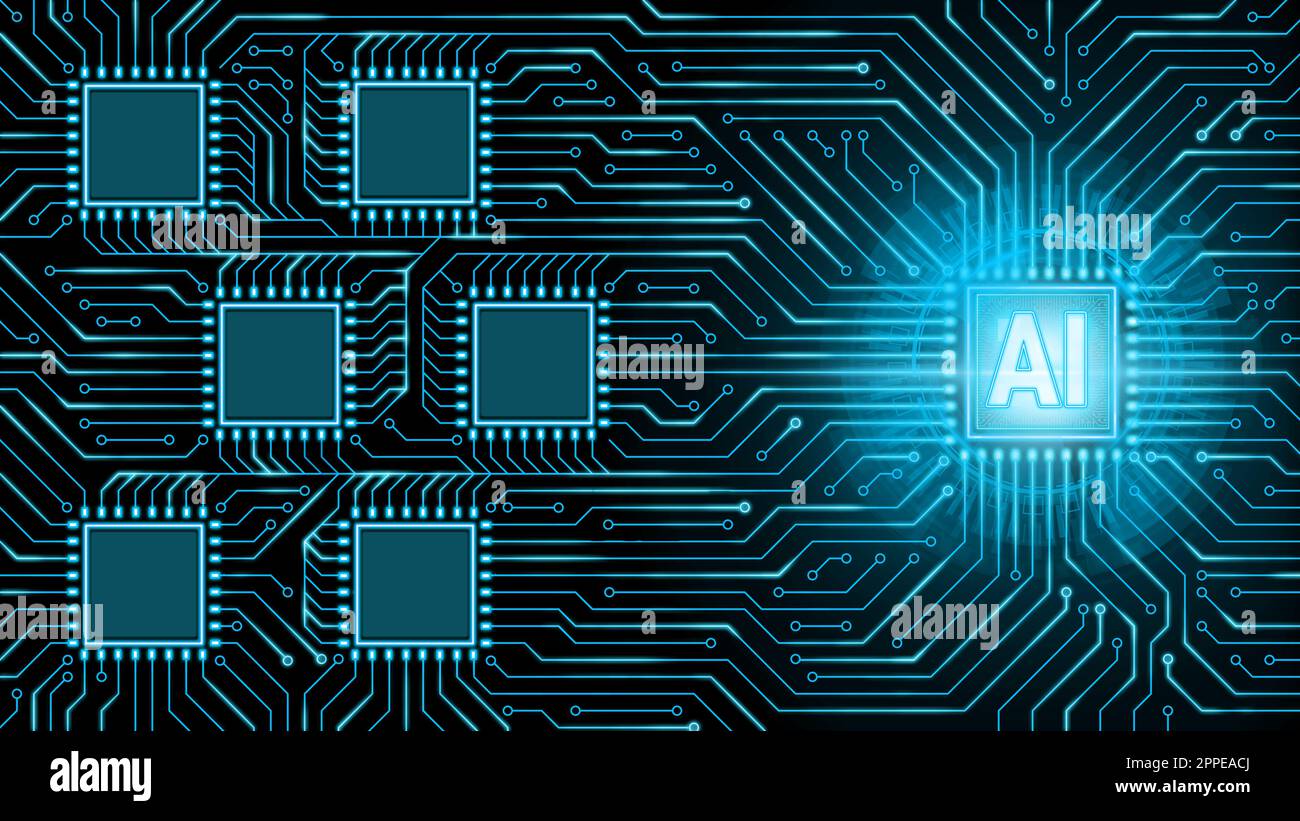 Highly rendering of circuit board with artificial intelligence AI icon ...
