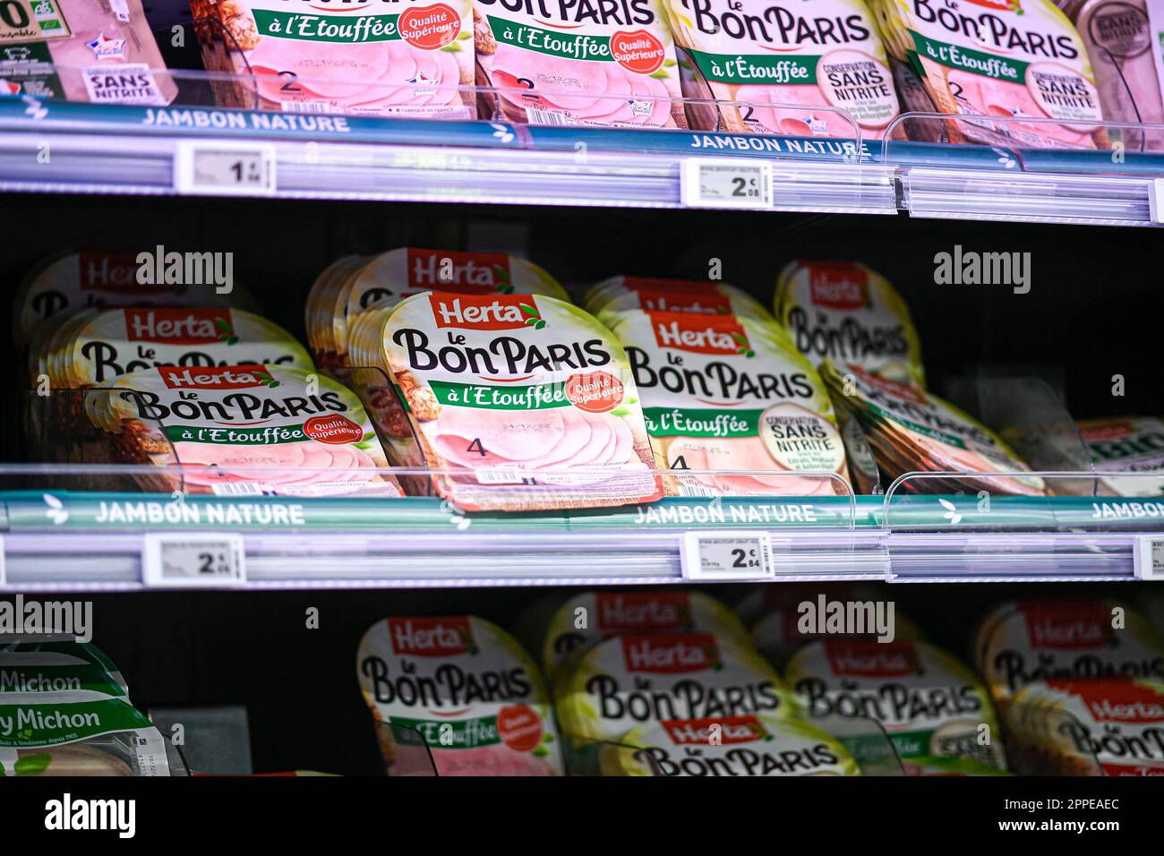 Paris, France. 23rd Apr, 2023. The ham section (Herta department) in a ...