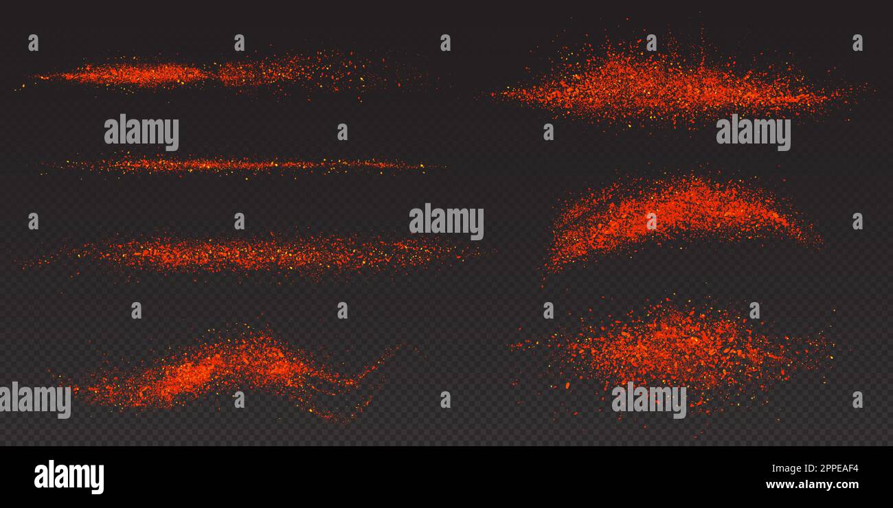 Realistic set of paprika powder sprinkled isolated on transparent ...