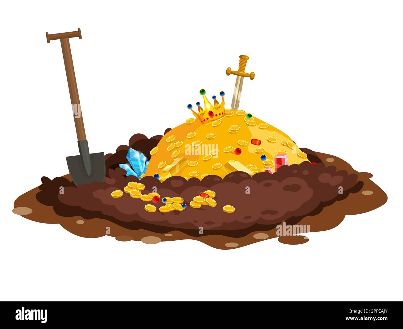 Treasure pile full of treasures, gold coins, Digging Hole in the ground ...