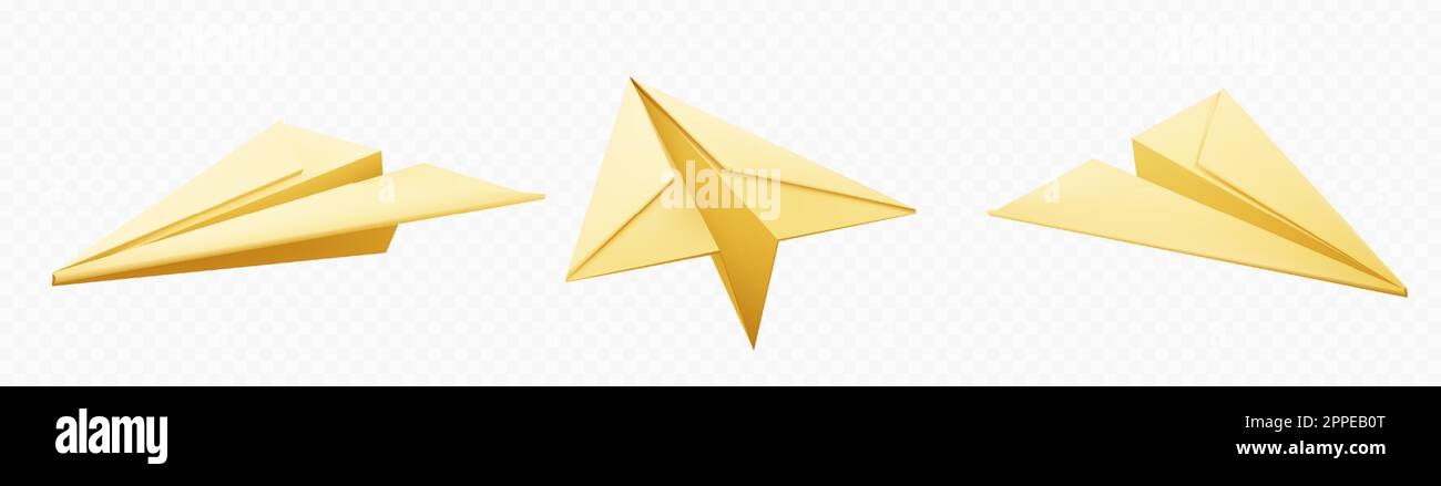 Realistic 3d yellow paper plane isolated vector. Origami airplane model ...