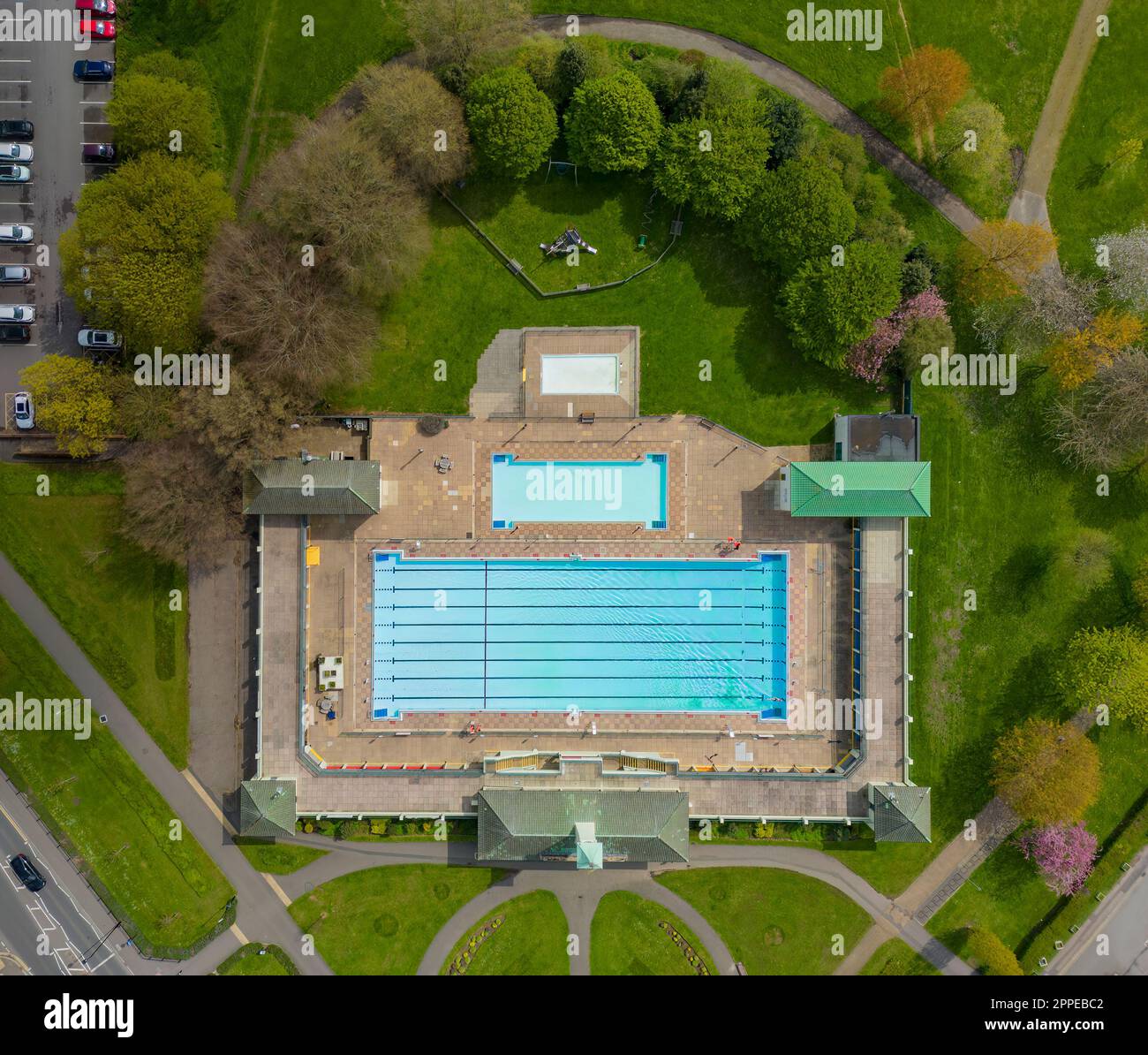 An aerial view of the Lido Outdoor Swimming Pool in Peterborough ...