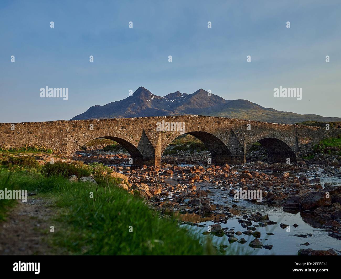 famous old and ancient stone bridge of sligachan in the cuillin hills ...