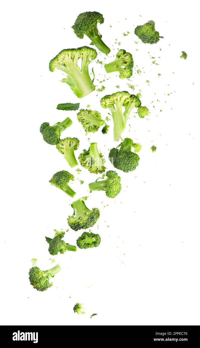 Broccoli pattern isolated on a white background. Various multiple parts ...
