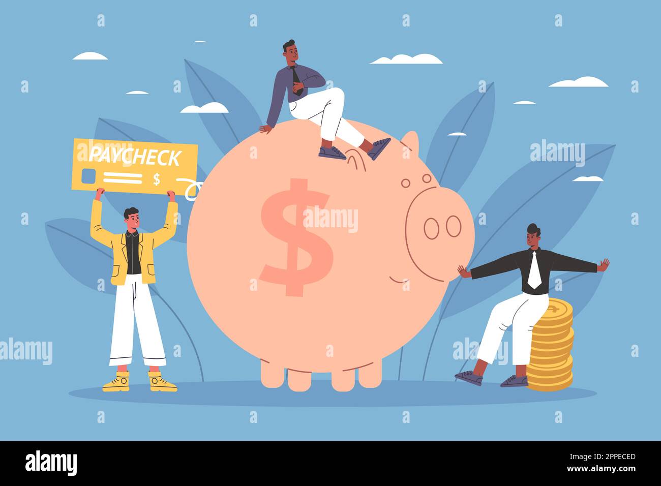 Cartoon people pending salary payments. Budget planning and funds ...