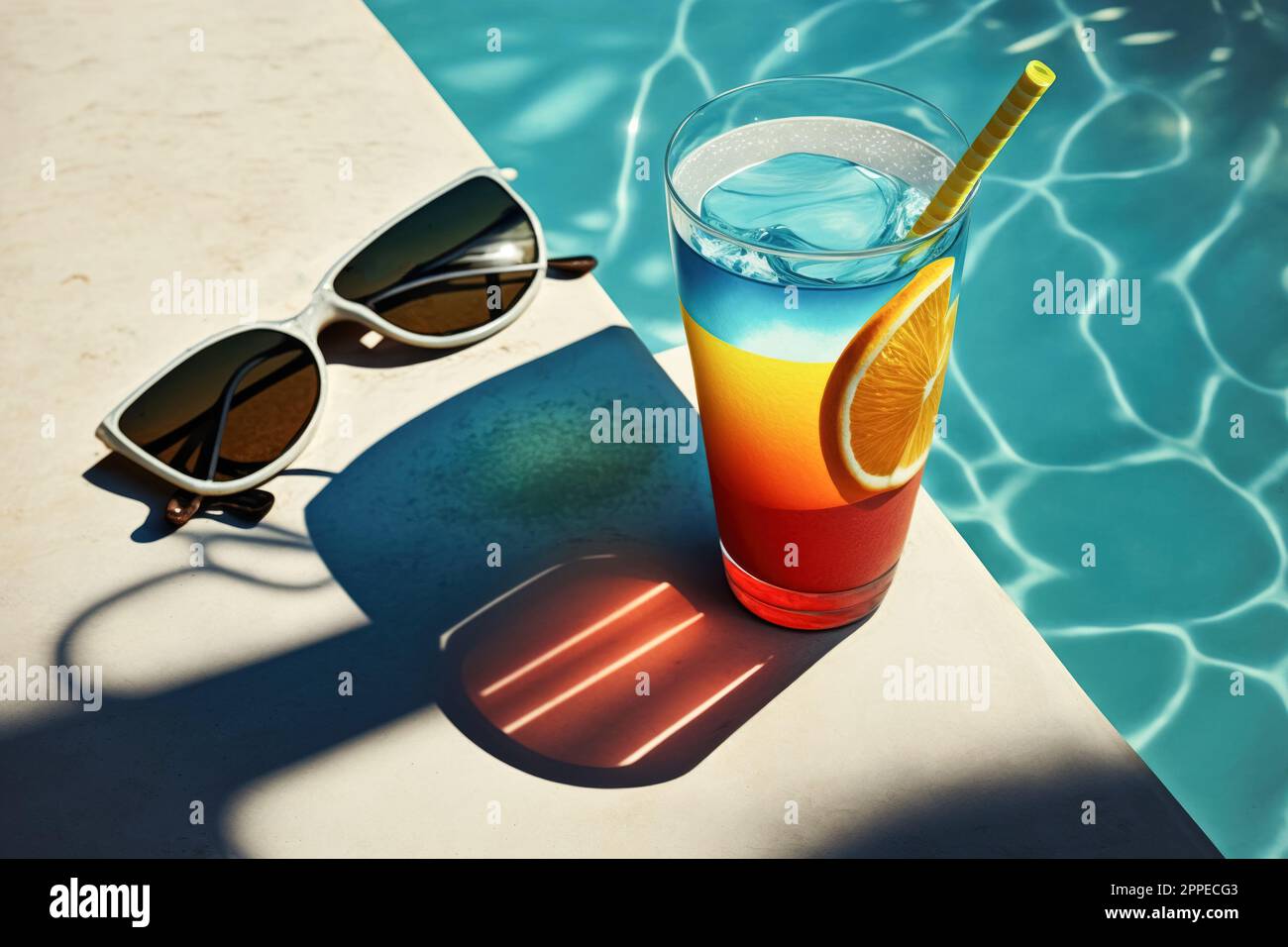 Tropical exotic cocktail in a beautiful glass with ice t sunglasses ...