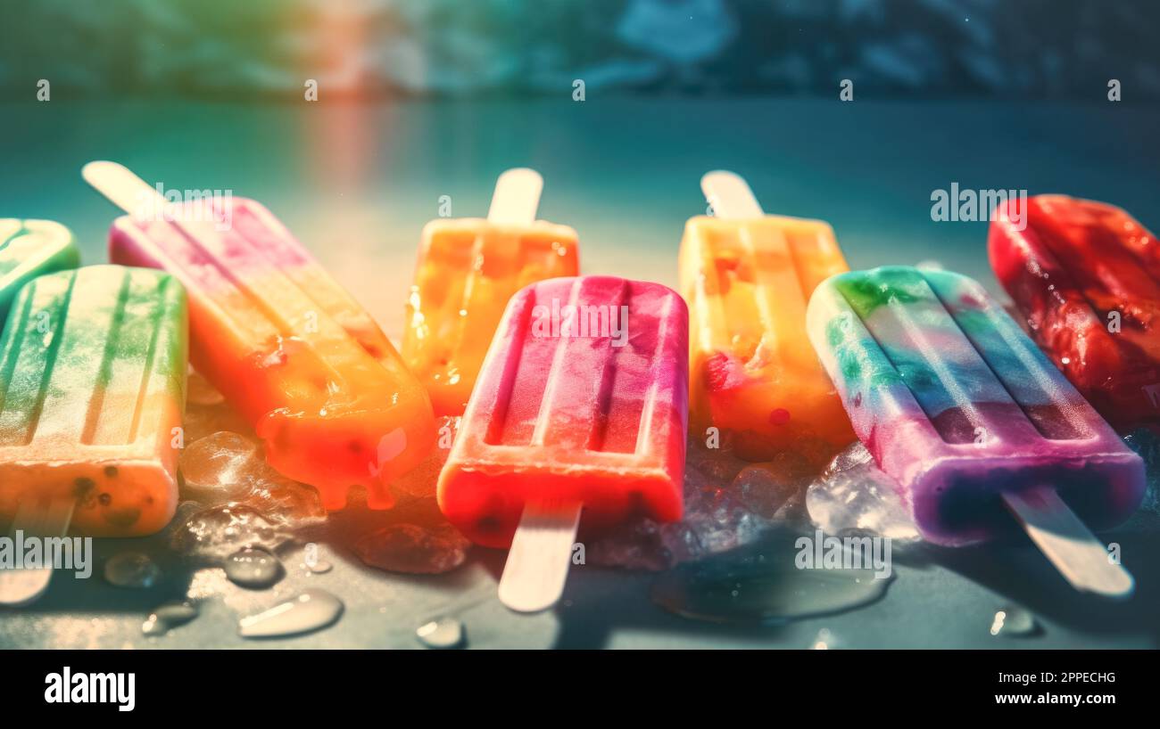 Popsicle colored ice cream, popsicles, close-up selective focus, bright ...