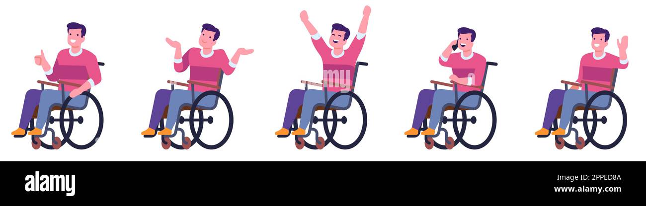 Young man with disability. Cartoon character sitting in wheelchair ...