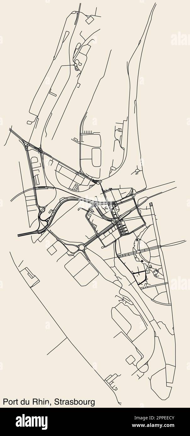 Street roads map of the PORT DU RHIN DISTRICT, STRASBOURG Stock Vector ...