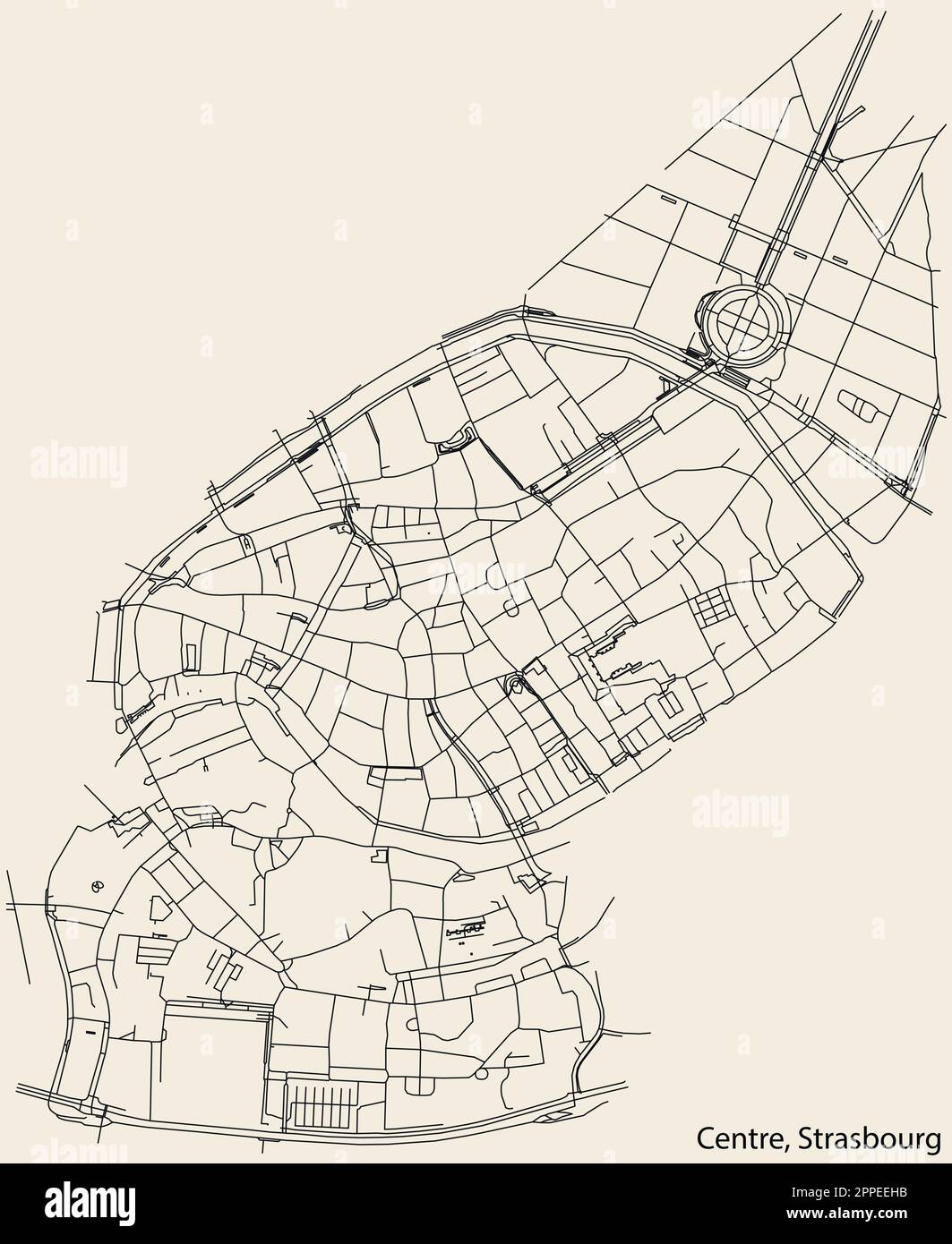 Street roads map of the CENTRE VILLE DISTRICT, STRASBOURG Stock Vector ...