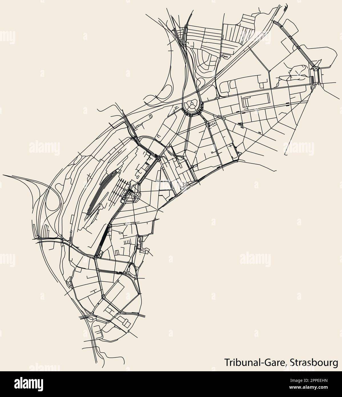 Street roads map of the TRIBUNAL-GARE DISTRICT, STRASBOURG Stock Vector ...