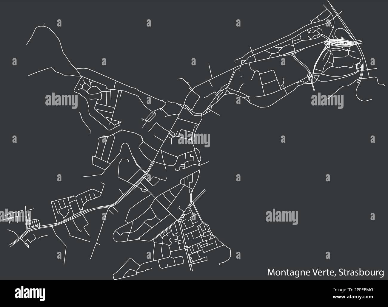 Street roads map of the MONTAGNE VERTE DISTRICT, STRASBOURG Stock ...