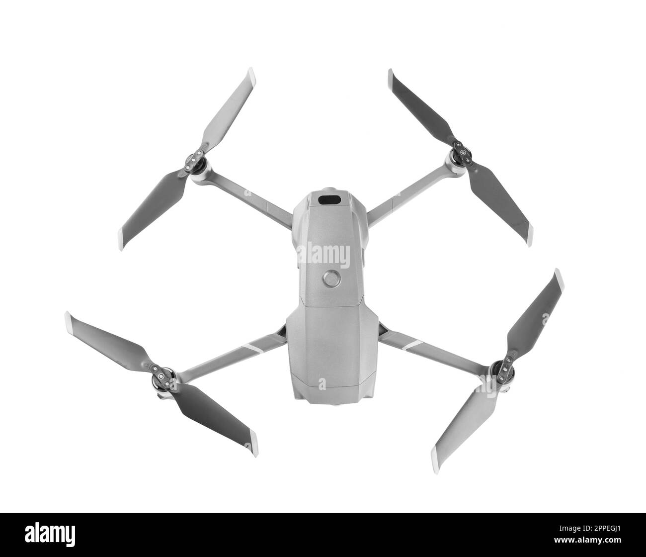 Modern drone with camera isolated on white, top view Stock Photo - Alamy