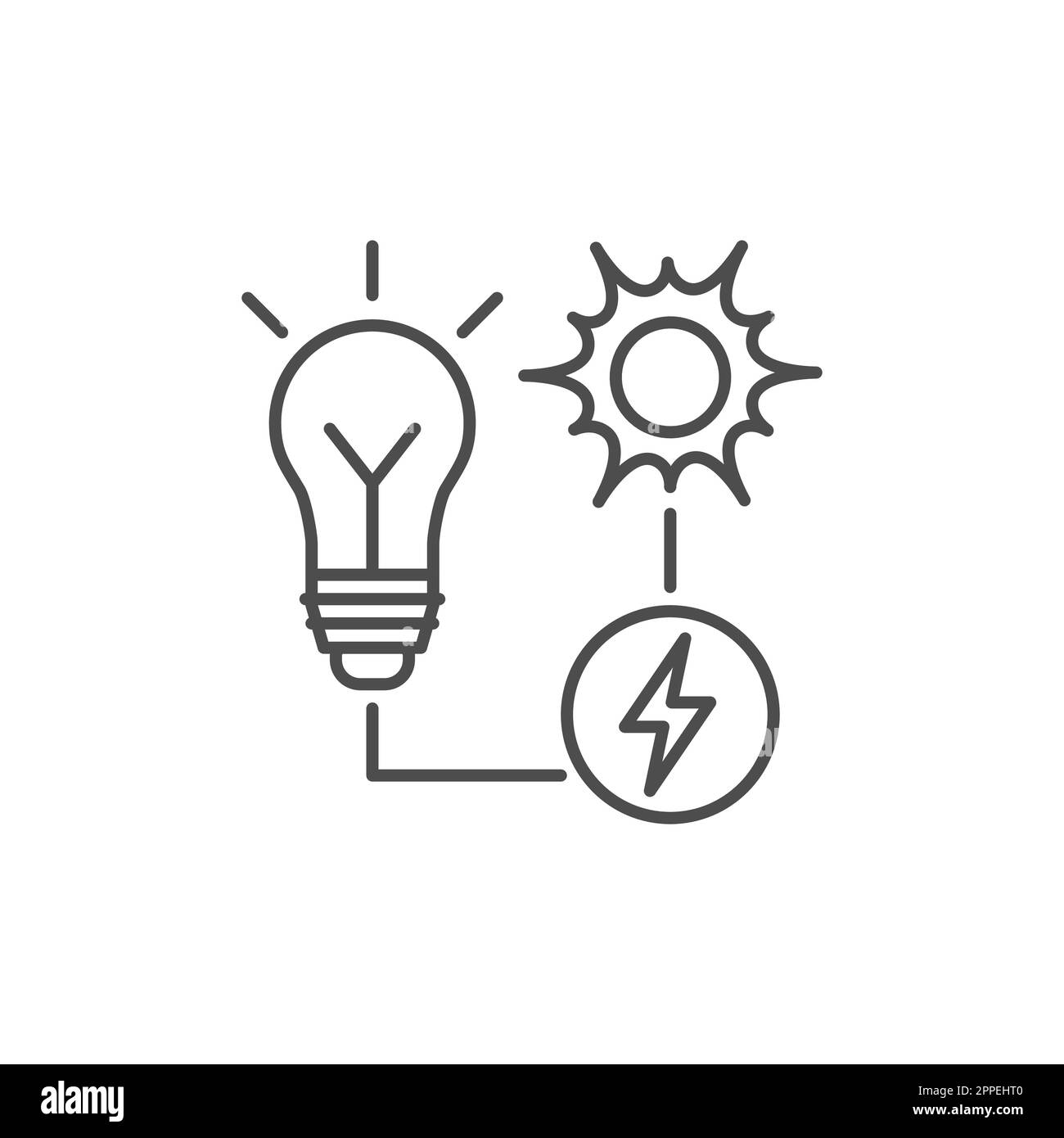 Solar energy related vector linear icon. Sun, bulb, lightning. Vector ...