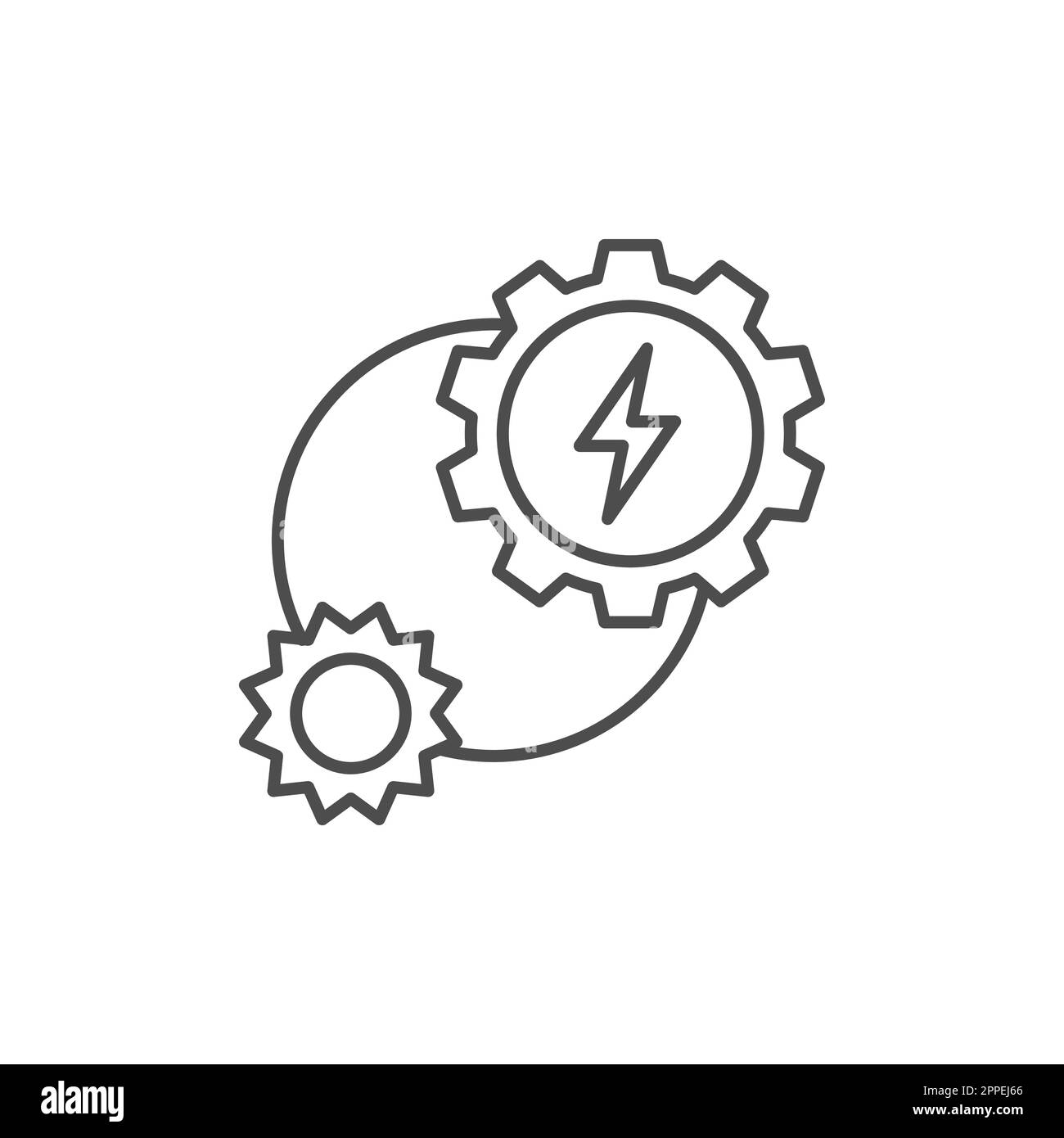 Sun energy related vector linear icon. Gear,lightning. Eco energy ...